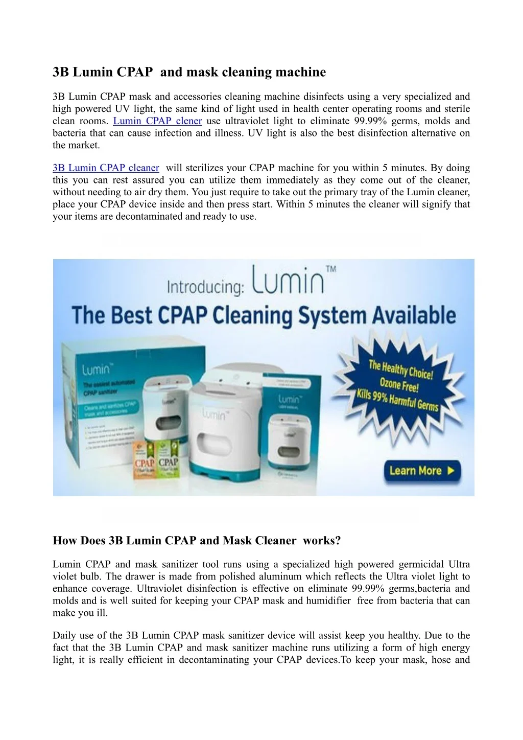 PPT - Lumin CPAP cleaner , 3B Lumin CPAP cleaner, Lumin CPAP sanitizer ...