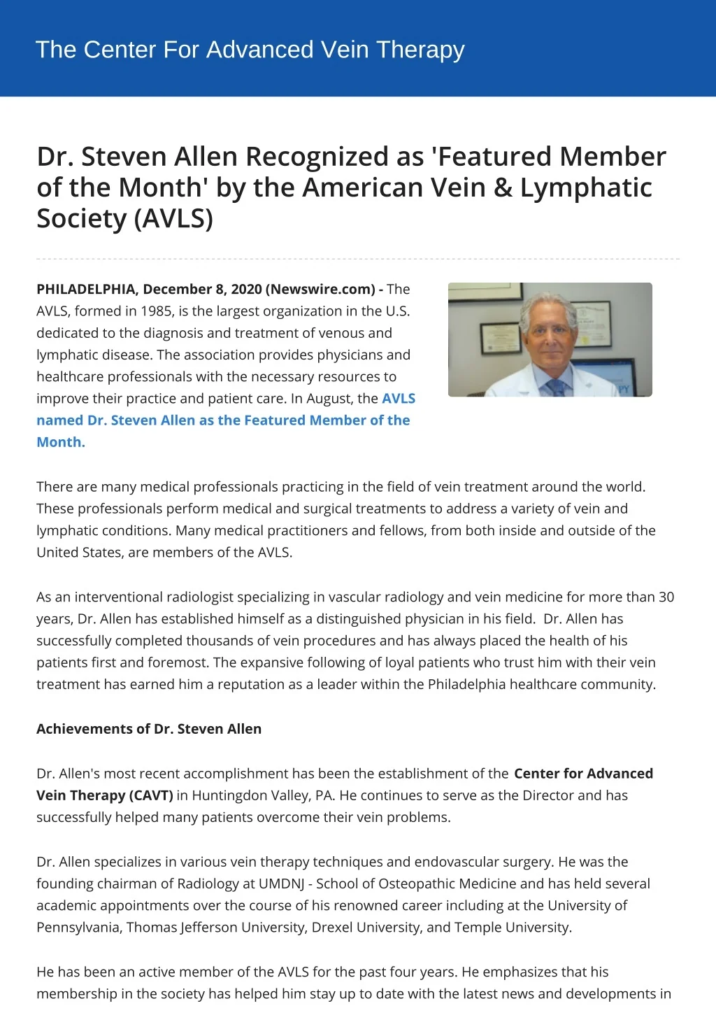 PPT - Dr. Steven Allen Recognized as 'Featured Member of the Month' by ...