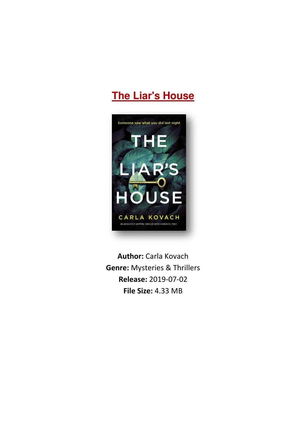 PPT - [PDF] Free Download The Liar's House By Carla Kovach PowerPoint ...