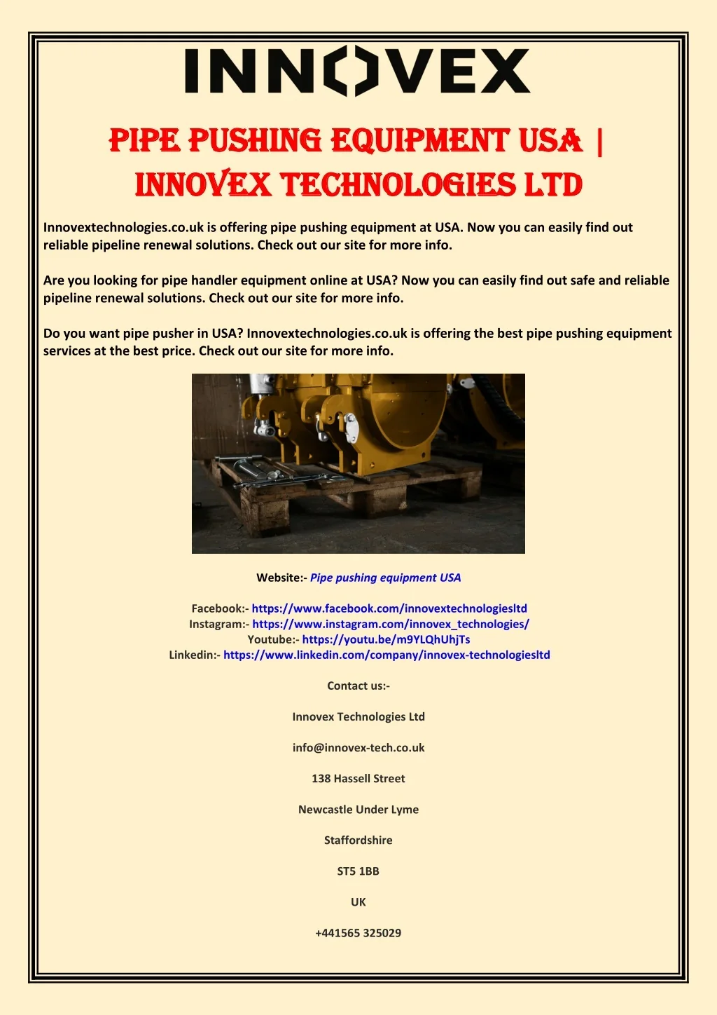 PPT - Pipe pushing equipment USA | Innovex Technologies Ltd PowerPoint ...