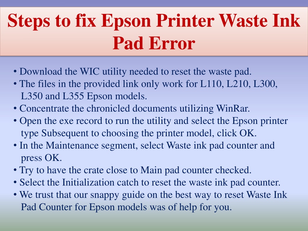 PPT - Easy Steps To Fix Epson Printer Waste Ink Pad Error PowerPoint ... PPT - Easy Steps To Fix Epson Printer Waste Ink Pad Error PowerPoint ...