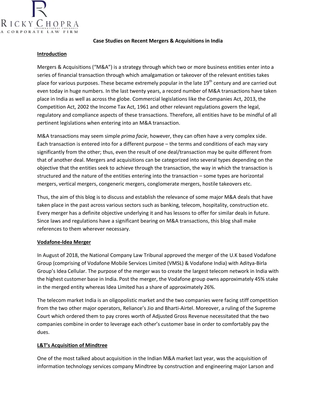 PPT - Case Studies on Recent Mergers & Acquisitions in India PowerPoint ...