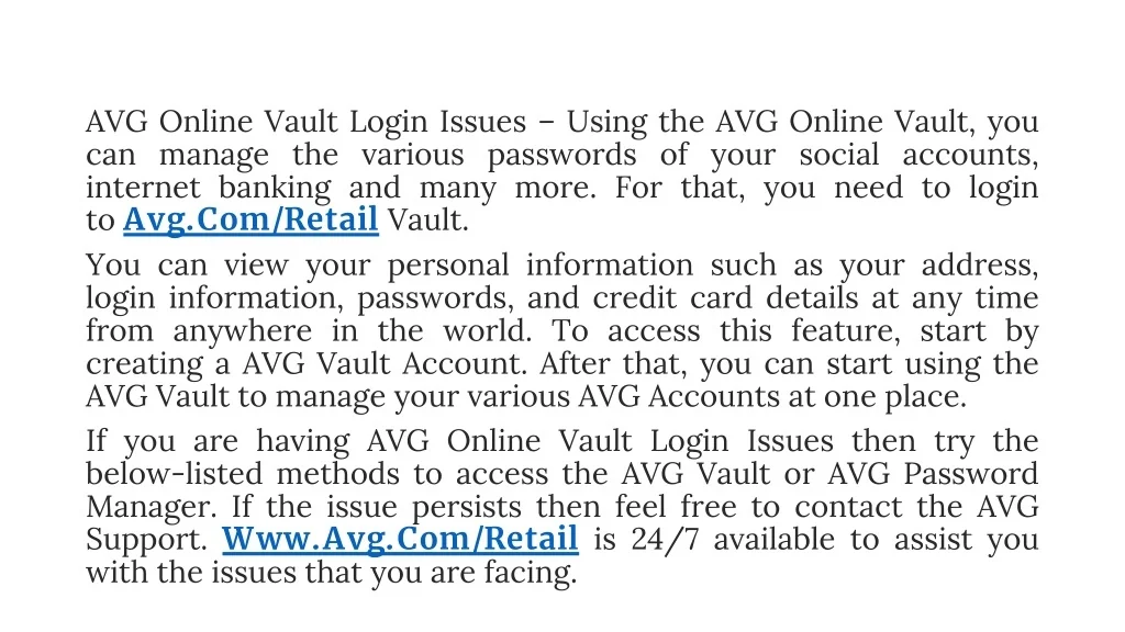 PPT - Guide How To Troubleshoot AVG Online Vault Login Issues ...