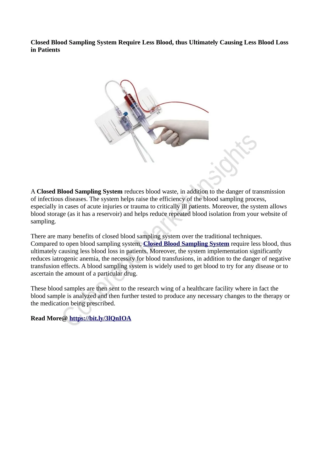 PPT - Closed Blood Sampling System Require Less Blood, thus Ultimately ...