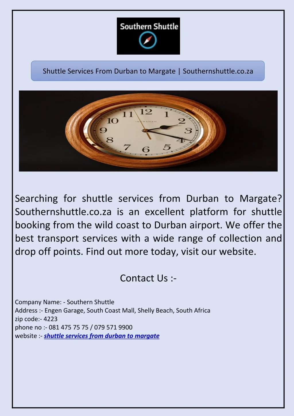 PPT - Shuttle Services From Durban to Margate | Southernshuttle.co.za ...