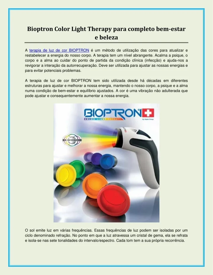 PPT - Bioptron Color Light Therapy para completo bem-estar e beleza ...