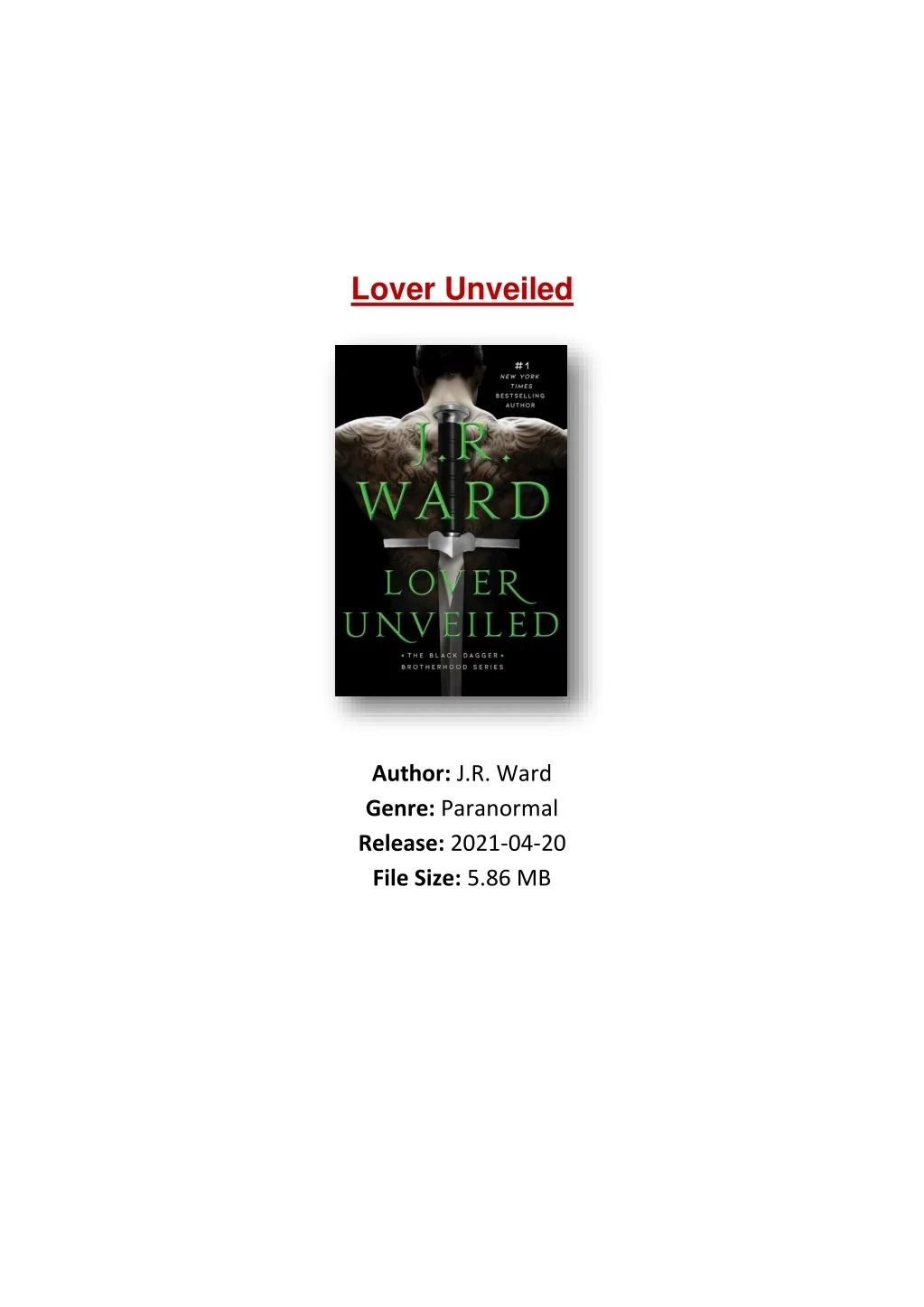 PPT - [PDF] Free Download Lover Unveiled By J.R. Ward PowerPoint ...