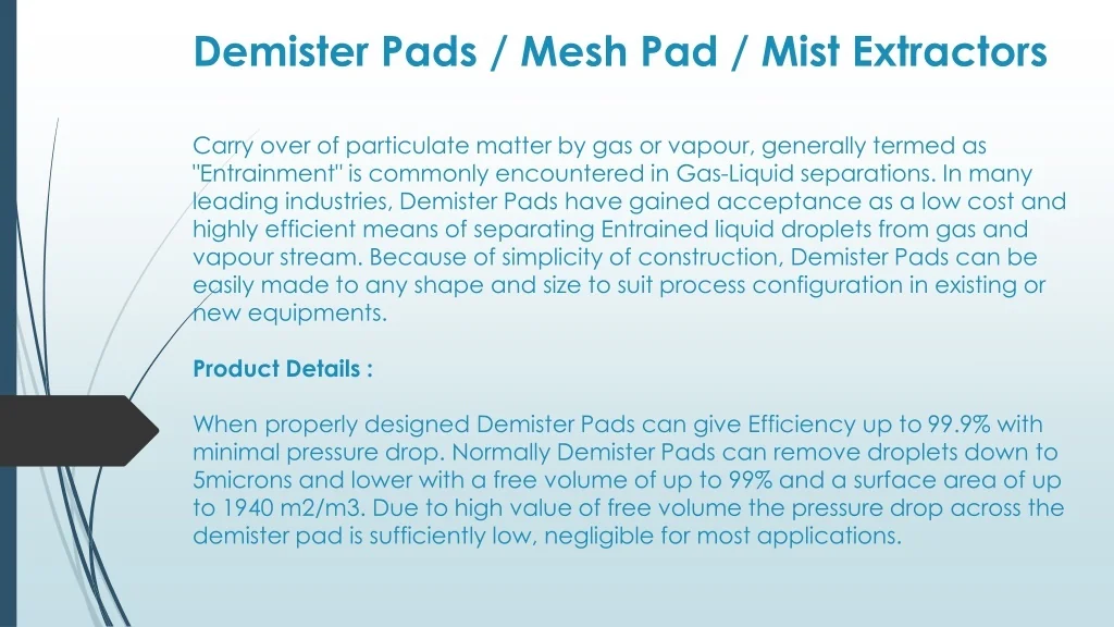 PPT - Demister Pad Manufacturer and Supplier by LNT Industrial ...