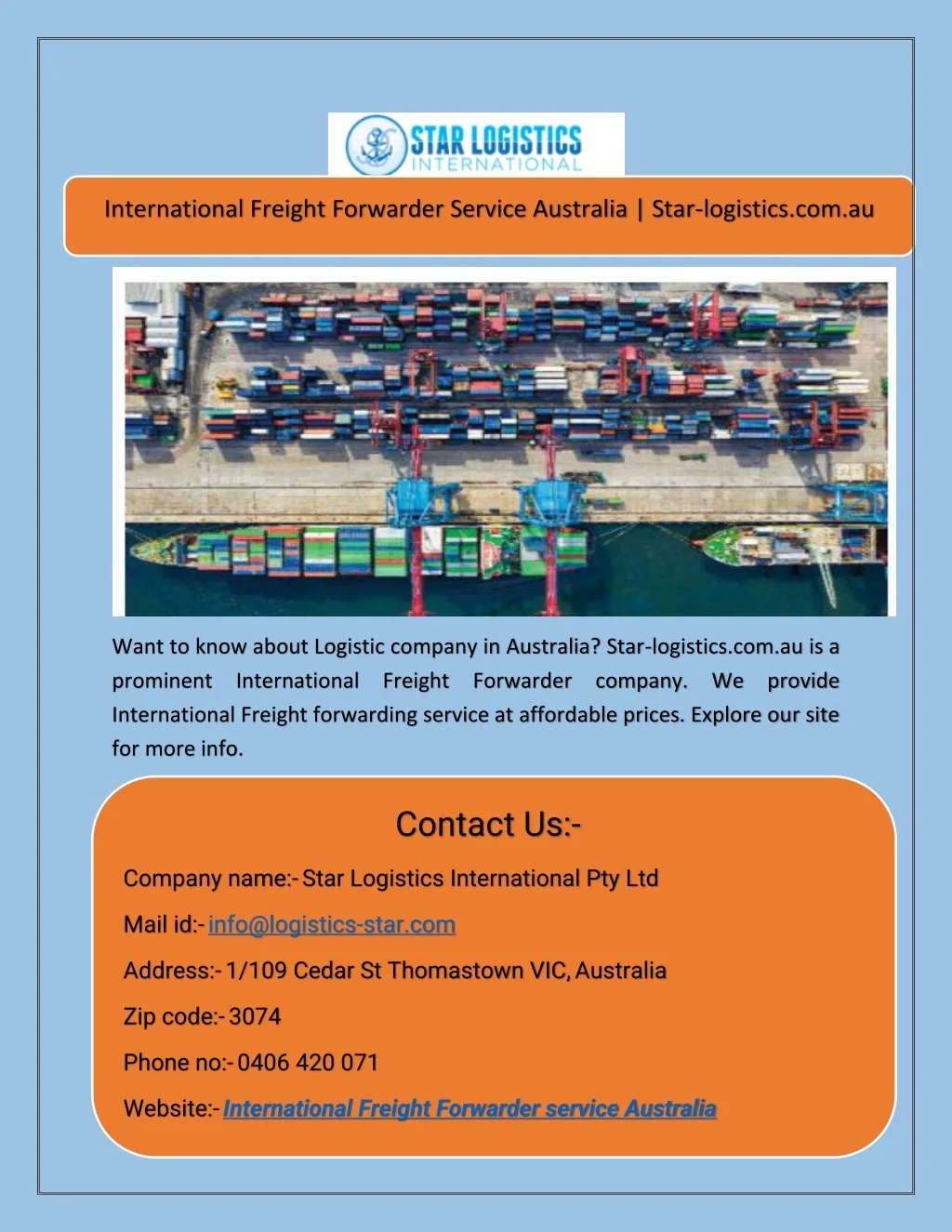 PPT - International Freight Forwarder Service Australia Star-logistics ...