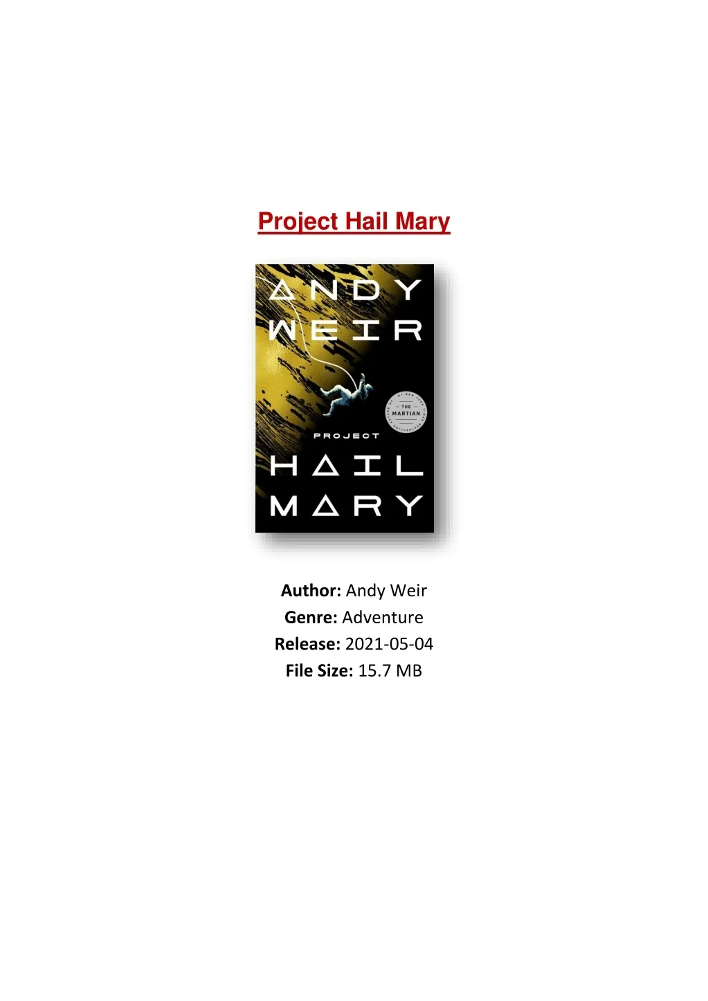 PPT - [PDF] Free Download Project Hail Mary By Andy Weir PowerPoint ...
