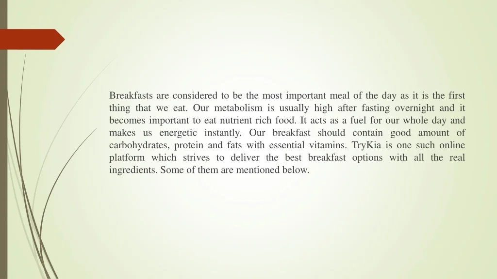 PPT - Try Healthy Breakfast Options with Trykia PowerPoint Presentation ...
