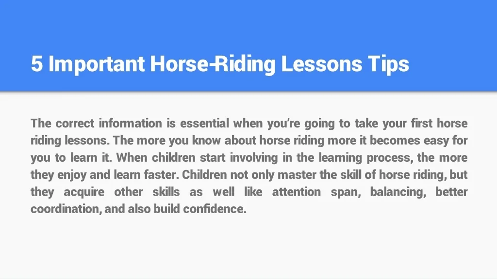 PPT - 5 Most Important Horse-Riding Lessons Tips for Children ...