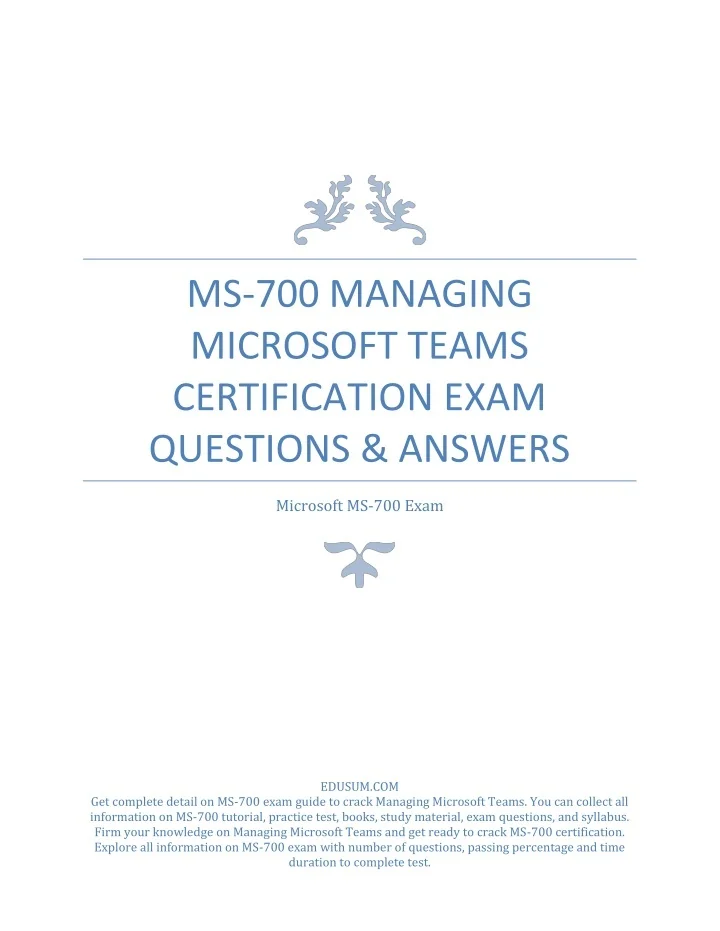 PPT - MS-700 Managing Microsoft Teams Certification Exam Questions ...