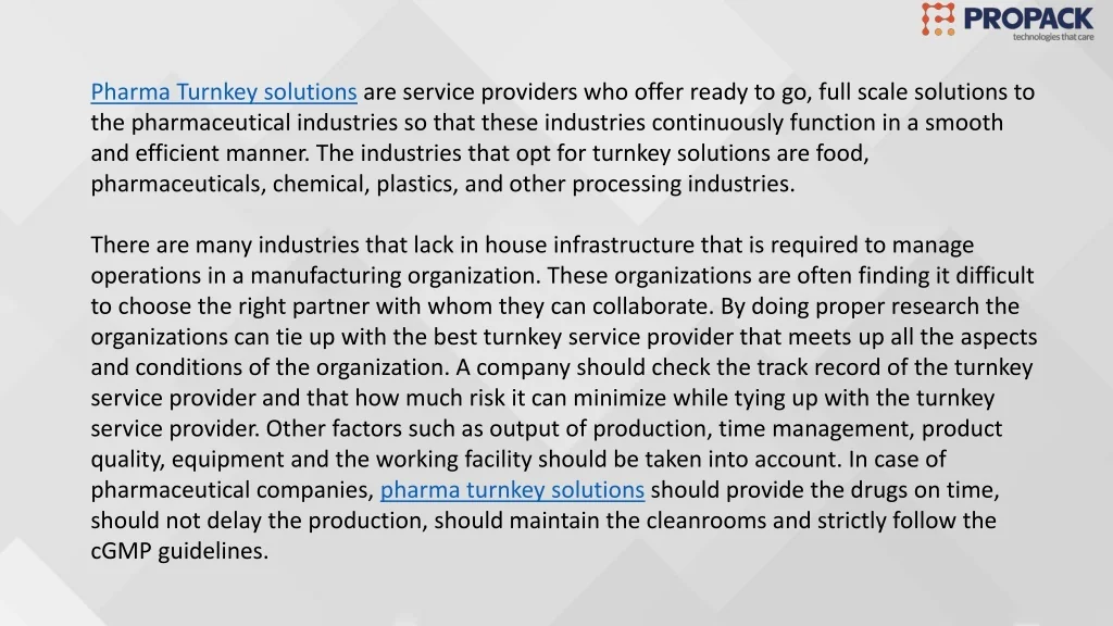 PPT - IMPORTANCE OF PHARMA TURNKEY SOLUTIONS IN THE INDUSTRY PowerPoint ...