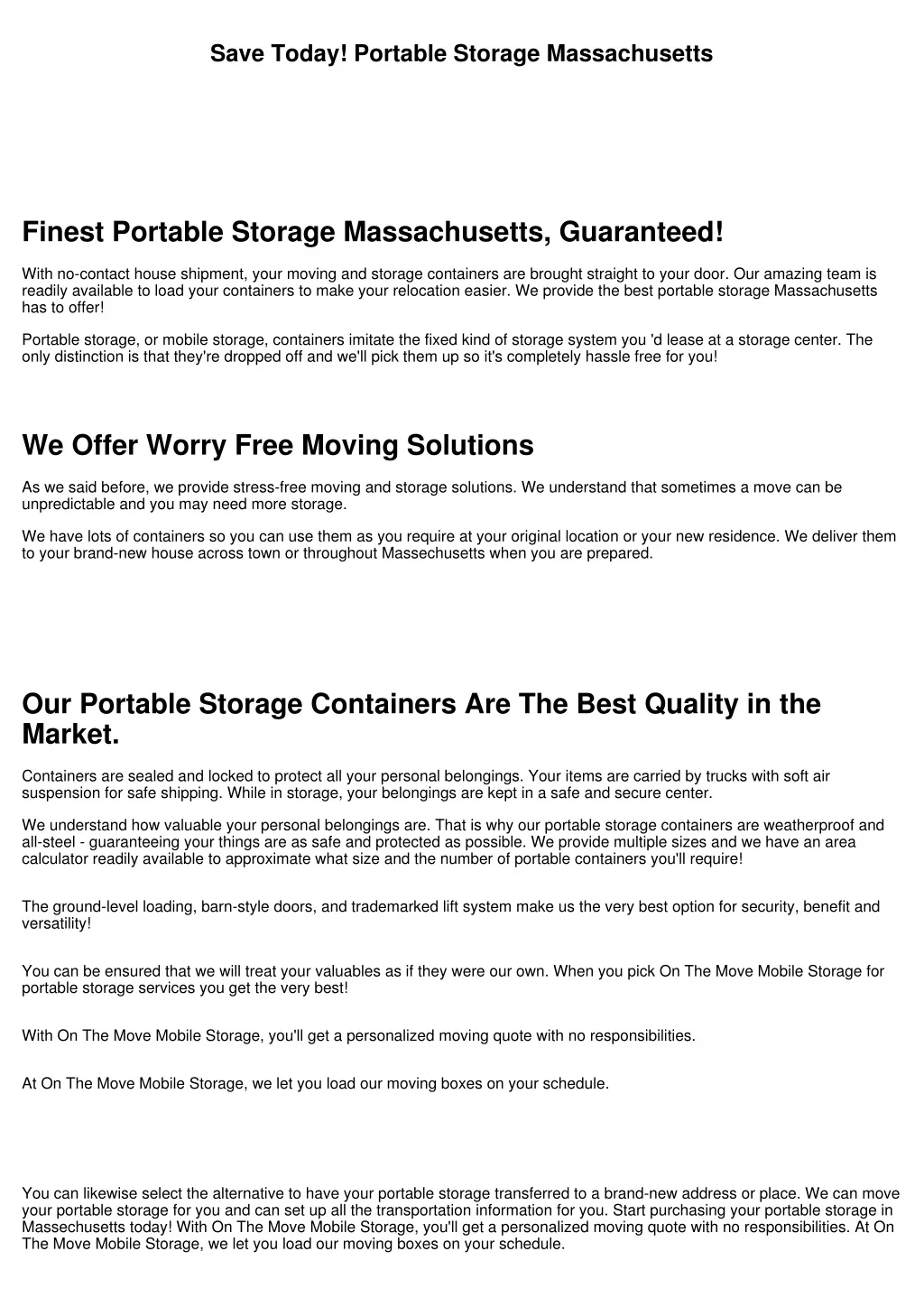 PPT - Save Today! Portable Storage Massachusetts PowerPoint ...