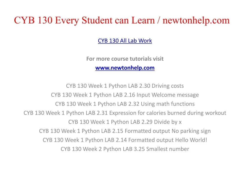 PPT - CYB 130 Every Student can Learn / newtonhelp.com PowerPoint Presentation - ID:10575740