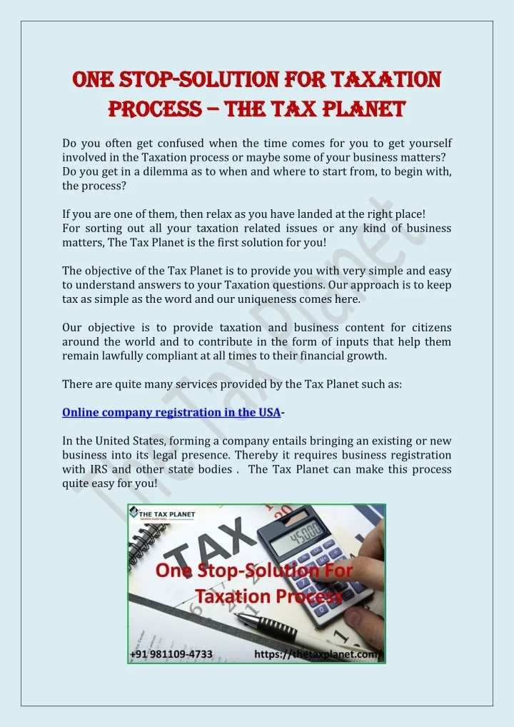 PPT - One Stop-Solution For Taxation Process – The Tax Planet ...