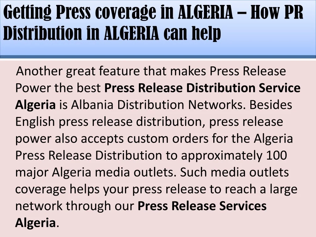 PPT - Press release distribution service Algeria PowerPoint ...