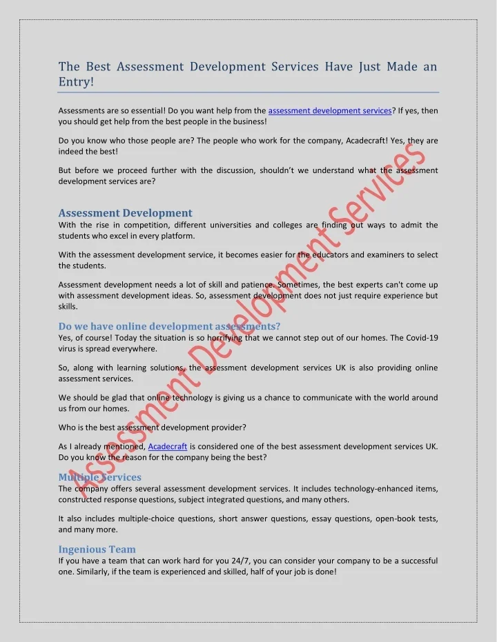 PPT - The Best Assessment Development Services Have Just Made an Entry ...