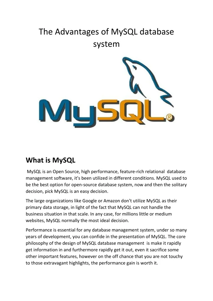 PPT - The Advantages of MySQL database system PowerPoint Presentation ...