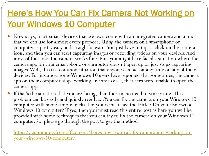 PPT - Here’s How You Can Fix Camera Not Working on Your Windows 10 ...