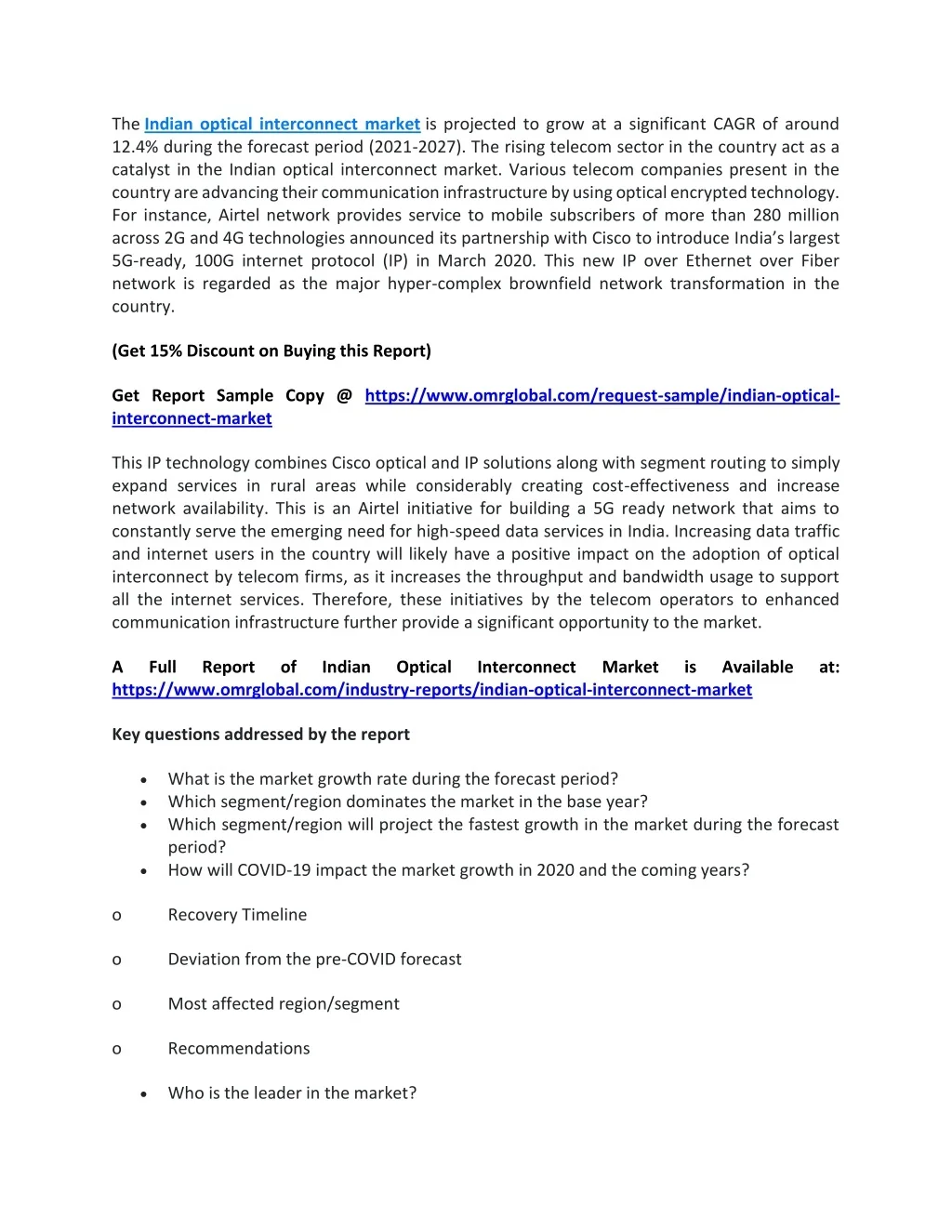 PPT - Indian Optical Interconnect Market Share, Size, Future Outlook ...