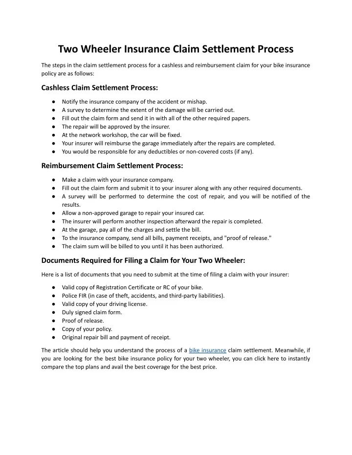PPT - Two Wheeler Insurance Claim Settlement Process.docx PowerPoint ...