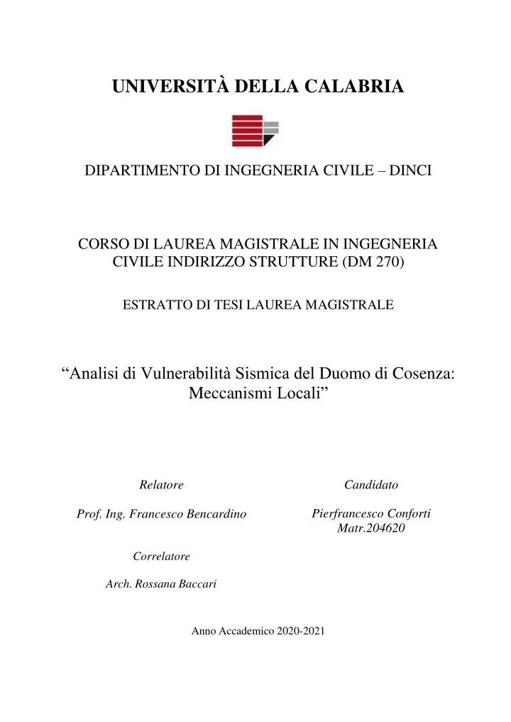 PPT - UNICAL_Conforti_Estratto_Tesi PowerPoint Presentation, free ...