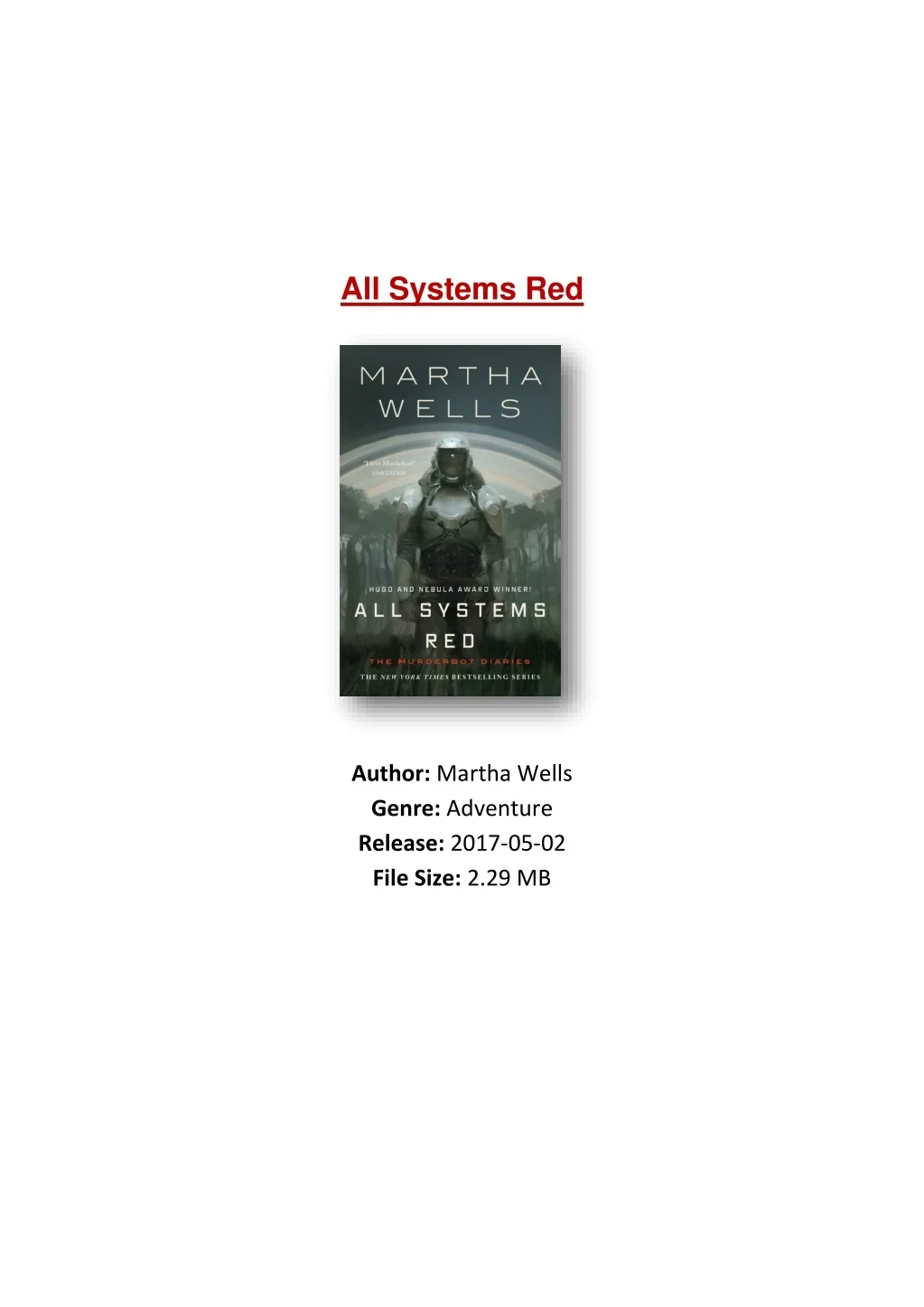 PPT - [PDF] Free Download All Systems Red By Martha Wells PowerPoint ...