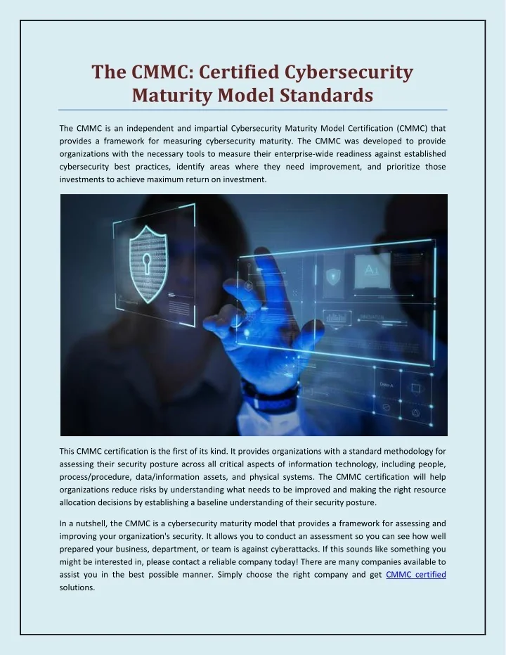 PPT - The CMMC: Certified Cybersecurity Maturity Model Standards ...