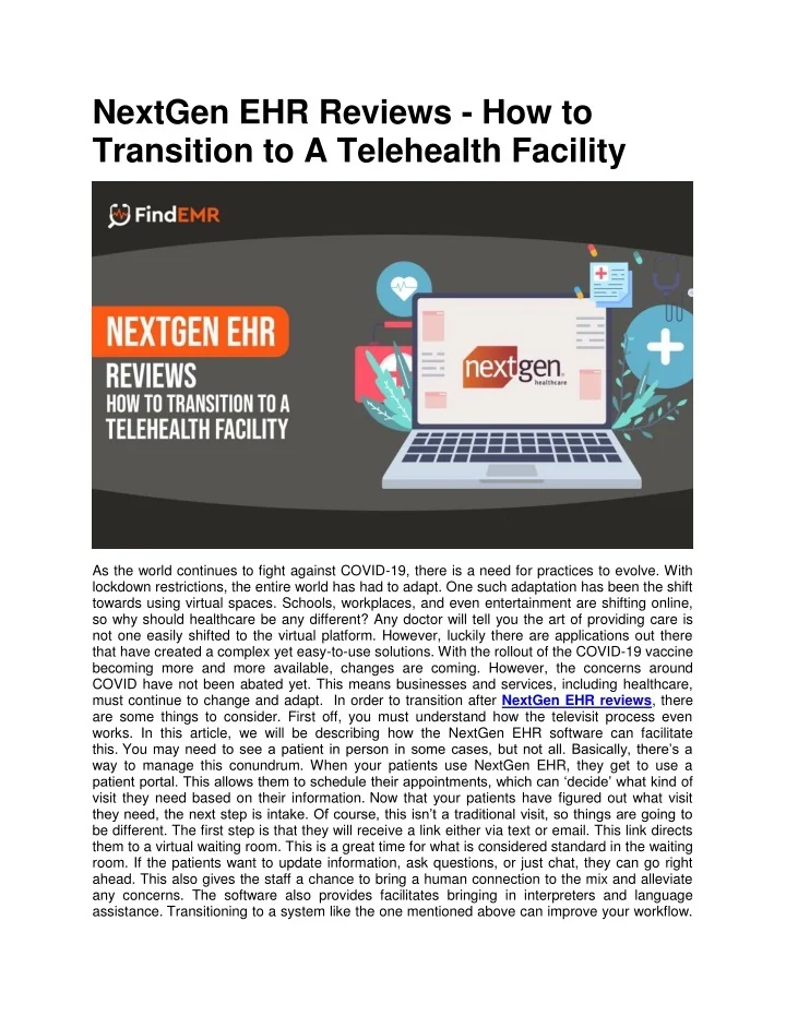 PPT - NextGen EHR Reviews - How to Transition to A Telehealth Facility PowerPoint Presentation ...