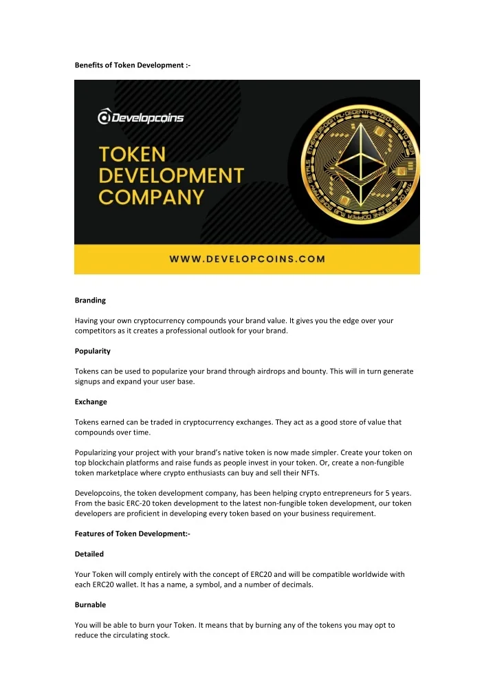 PPT - Benefits of Token Development - Developcoins PowerPoint ...