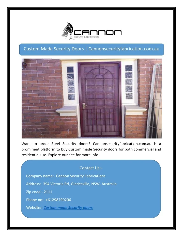 PPT - Custom Made Security Doors | Cannonsecurityfabrication.com.au ...