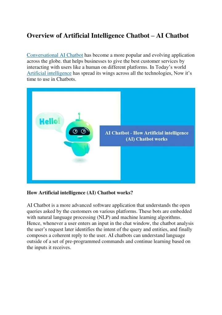 PPT - Overview of Artificial Intelligence Chatbot – AI Chatbot ...