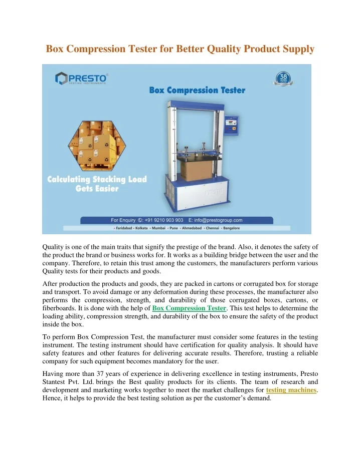 PPT - Box Compression Tester for Better Quality Product Supply ...