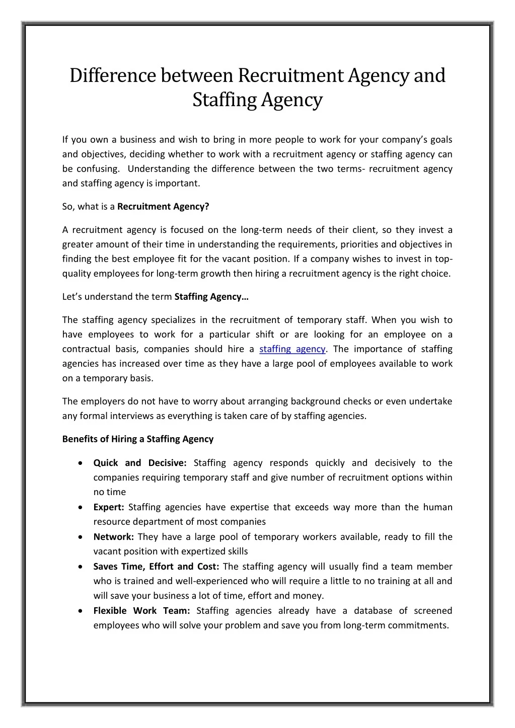 Ppt Difference Between Recruitment Agency And Staffing Agency