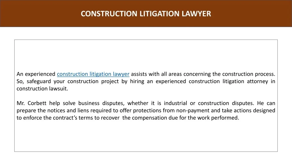 PPT - Benefits of Choosing Construction Litigation Lawyer in New York ...
