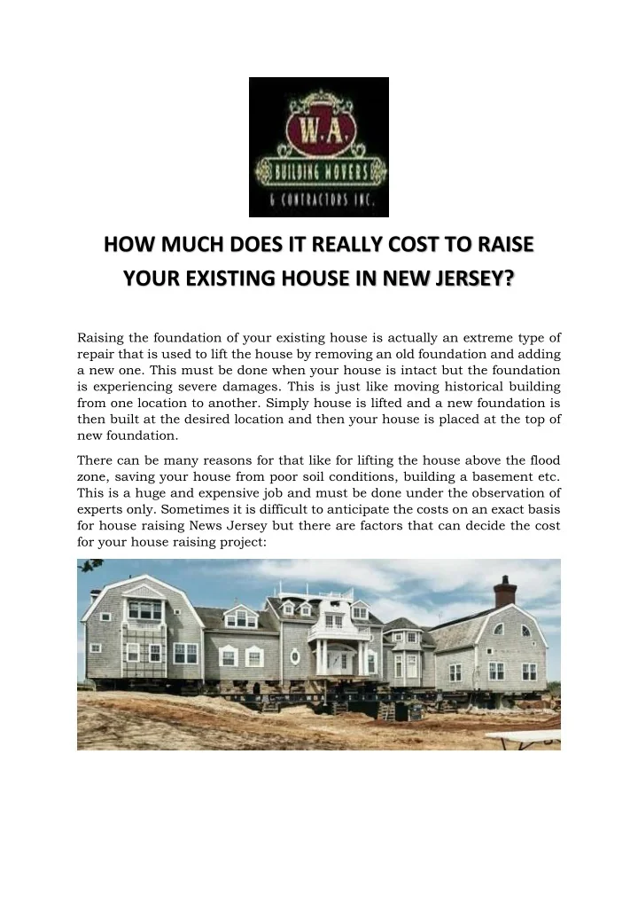 PPT - How much does it really cost to raise your existing house in New ...