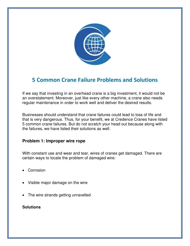 PPT - 5 Common Crane Failure Problems and Solutions PowerPoint ...