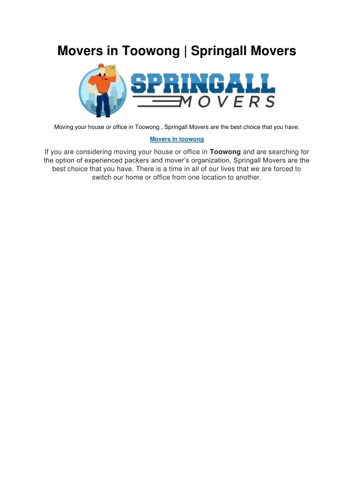PPT - Movers in Toowong | Springall Movers PowerPoint Presentation ...
