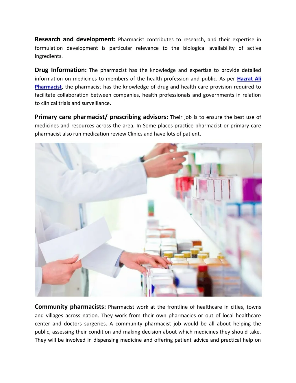 PPT - Role of Pharmacist in Health Care System | Hazrat Ali Pharmacist ...