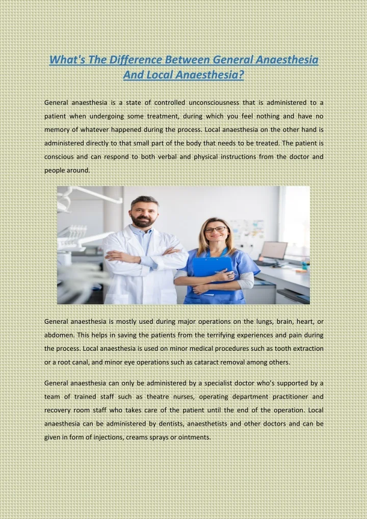 PPT - What's The Difference Between General Anaesthesia And Local ...