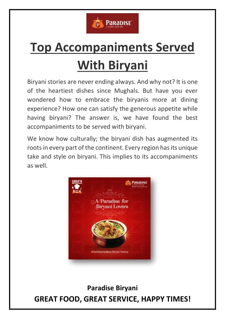 PPT - Top Accompaniments Served With Biryani PowerPoint Presentation ...