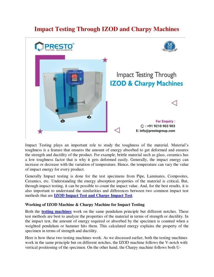 PPT - Impact Testing Through IZOD and Charpy Machines PowerPoint ...