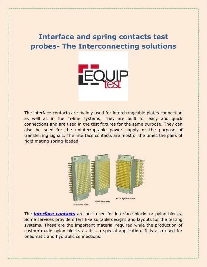 PPT - Interface and spring contacts test probes- The Interconnecting ...