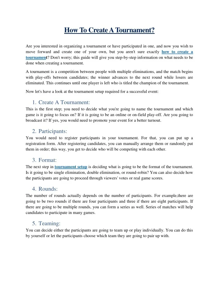PPT - How To Create A Tournament PowerPoint Presentation, free download ...