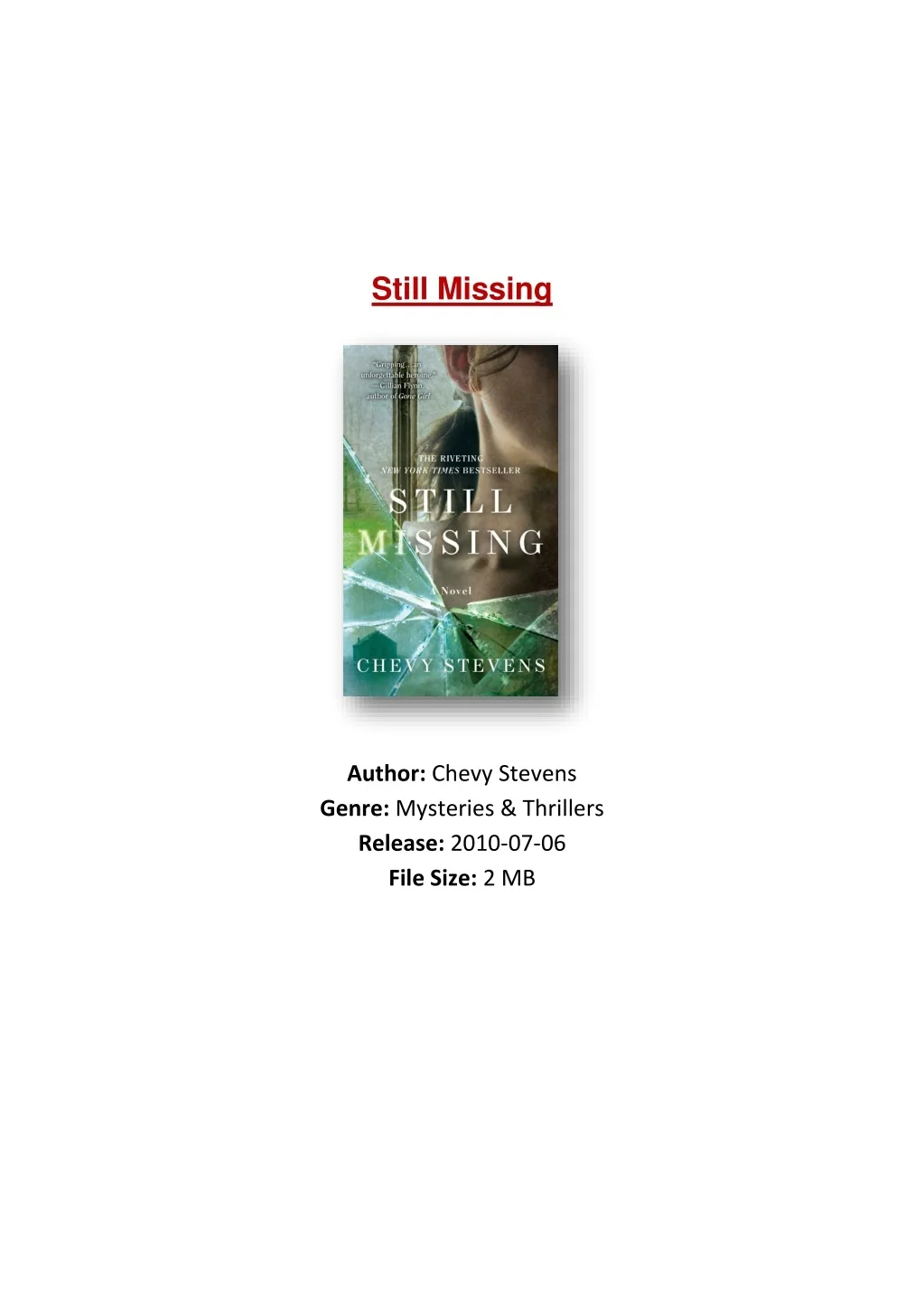 PPT - [PDF] Free Download Still Missing By Chevy Stevens PowerPoint ...