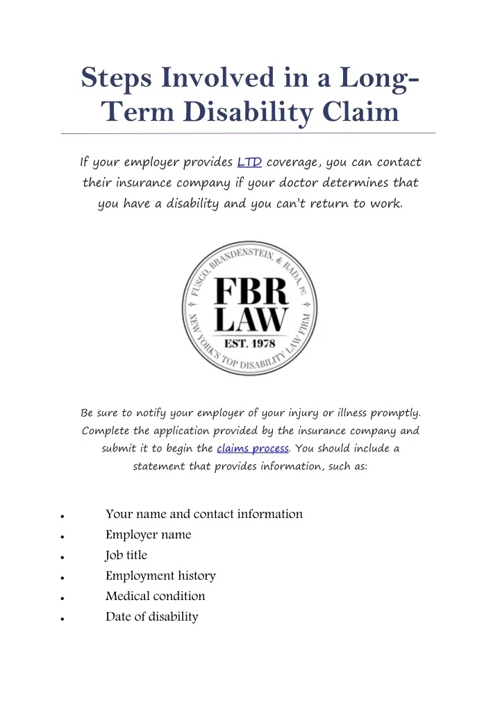 PPT - Steps Involved in a Long Term Disability Claim PowerPoint ...