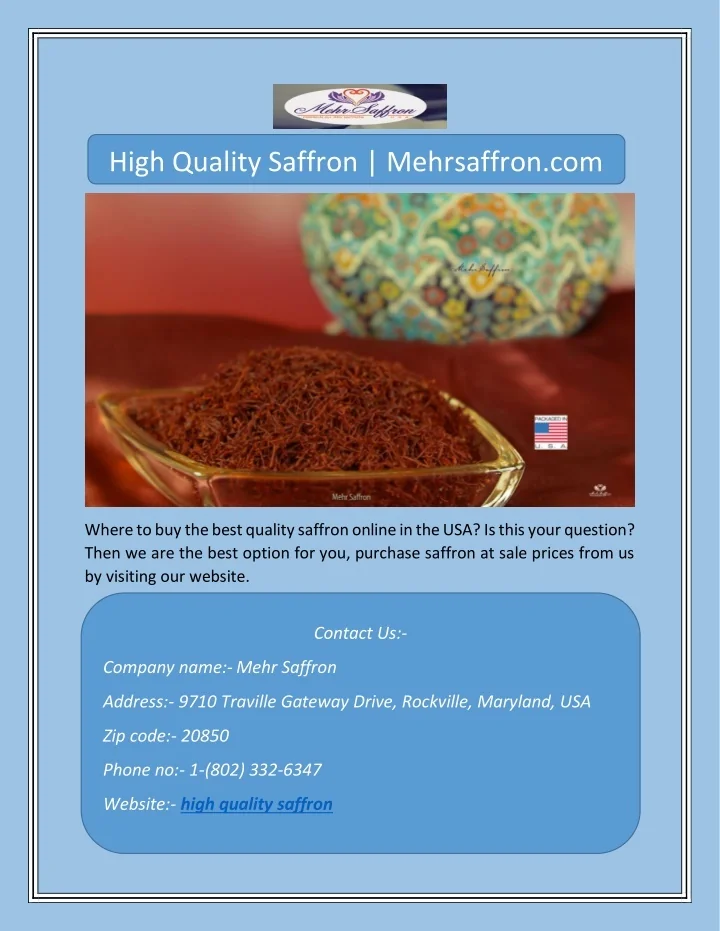 PPT - High Quality Saffron | Mehrsaffron.com PowerPoint Presentation ...