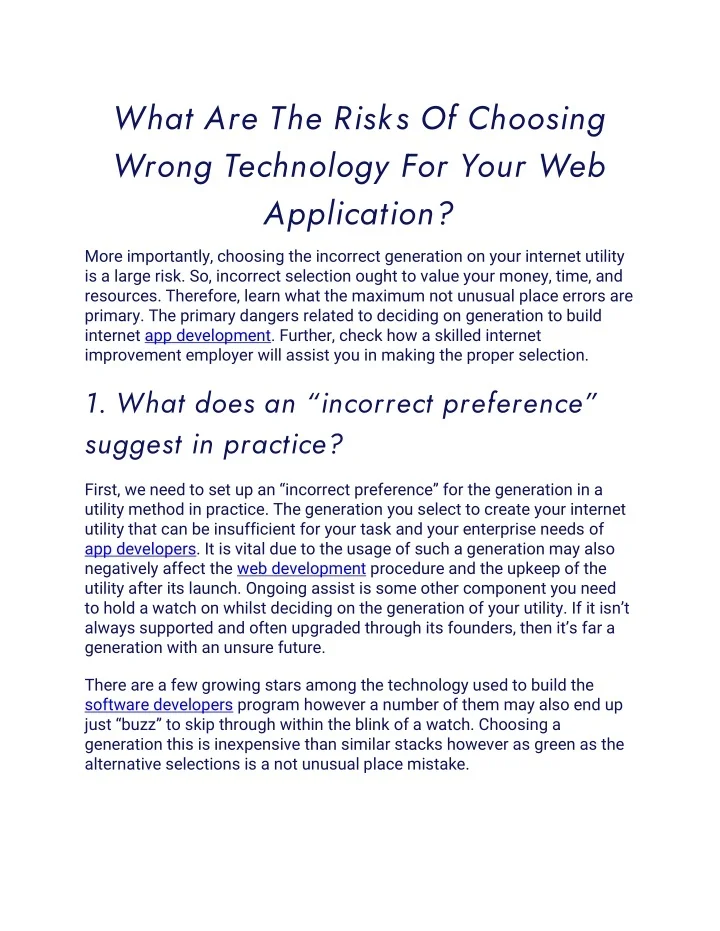 PPT - What Are The Risks Of Choosing Wrong Technology For Your Web ...